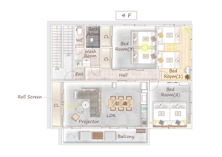 【New Open‼︎】リトリートタワー天神4f｜広さ100㎡｜最大12名｜駐車場無料 - Fukuoka