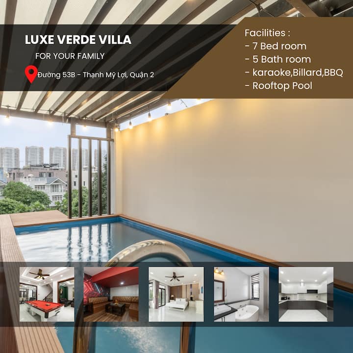 Luxe Verde Villa-7br/ktv/billards/bbq/rooftop Pool - 胡志明市