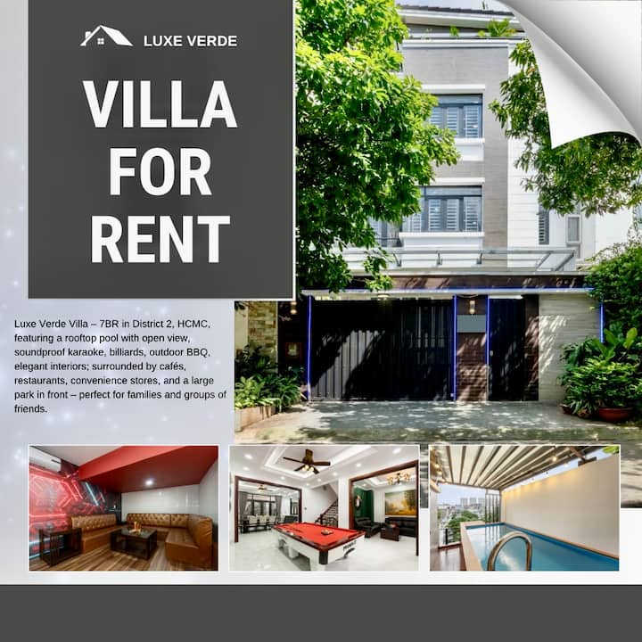 Luxe Verde Villa-7br/ktv/billards/bbq/rooftop Pool - 胡志明市