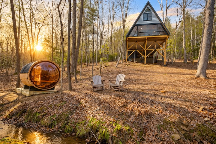 Creekside Aframe | Hot Tub + Sauna Near Blue Ridge - Georgia, GA