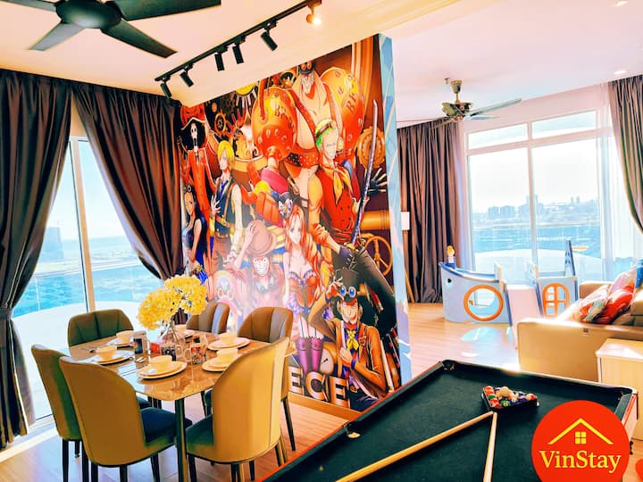 Vinstay 7pax 【动漫主题海贼王】海景&城市景观｜120寸大荧幕看戏｜桌球｜滑梯｜游戏机 - Malacca