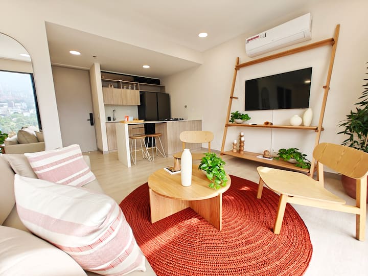 Skandinavian Flat | Balcony | Ac | Open Kitchen - Medellín