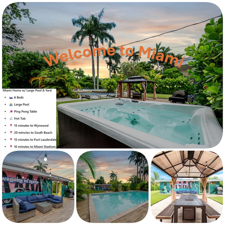 Huge Home W/ Pool, Hot Tub, Yard & Murals - North Miami, FL