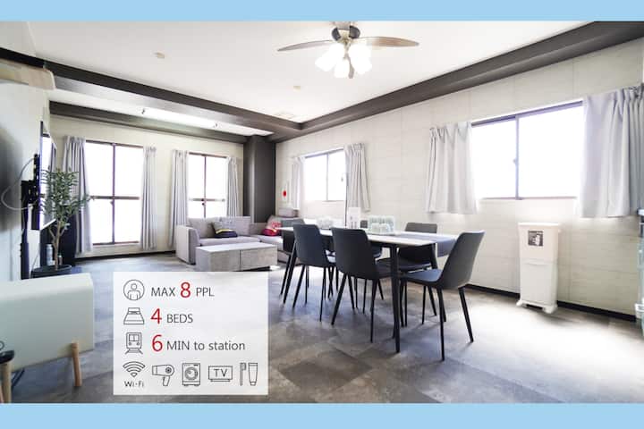 [Nishe10] Spacious & Clean Room For 8 Guests. - 難波