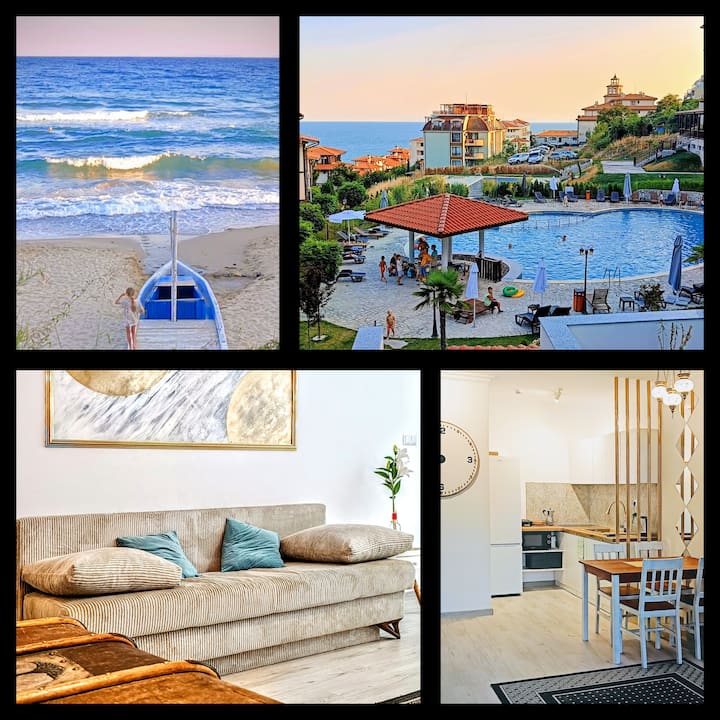 Golden Home- 60m2, 3 Rooms, 2 Balcons, Pool, Beach - Sveti Vlas