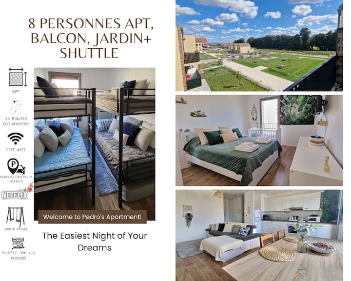 8 Pers • Balcon & Jardin • 5min Cdg + Shuttle - Sarcelles