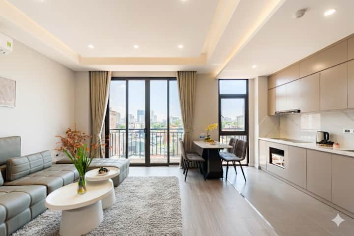 Nagomi/ 1br Apartment 60m2 W Balcony, Living Room - Hanoi
