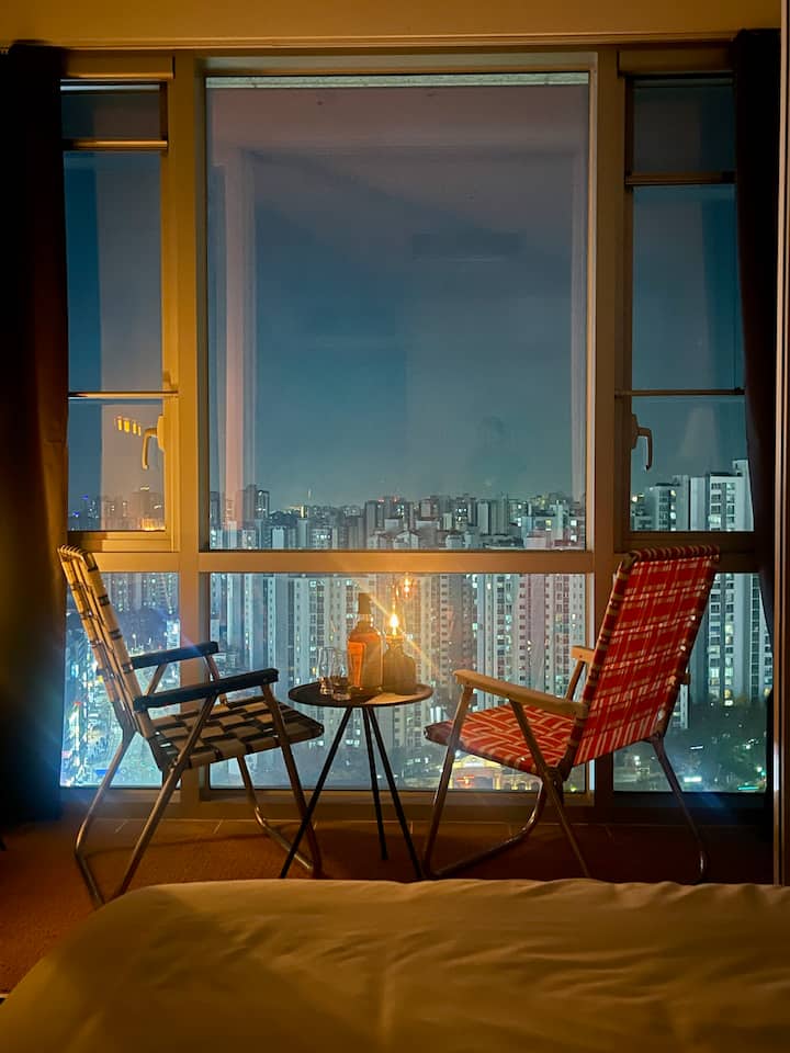 고층 야경 & 캠핑 감성 | 동탄 스타즈호텔 건물 內 | 호텔급 청결 - South Korea