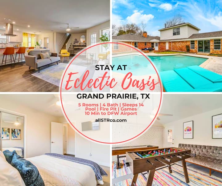The Eclectic Oasis | Pool, Games & Family Fun - Grand Prairie, TX