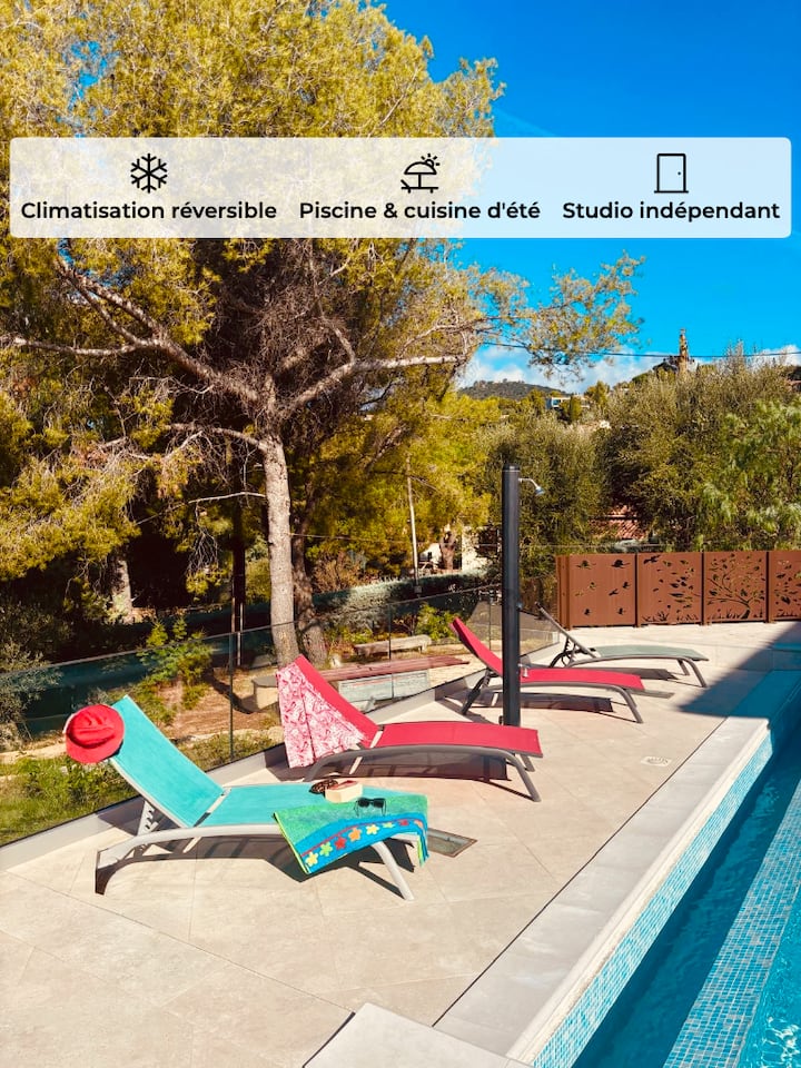Haut De Villa + Studio Privé - Piscine - Classé 4* - Le Lavandou