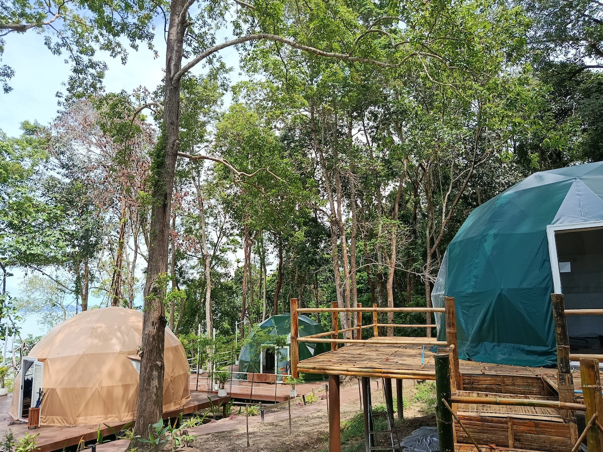 Bamboo Terrace Tent-Dome with Sea View - Dome houses for Rent in Khao ...
