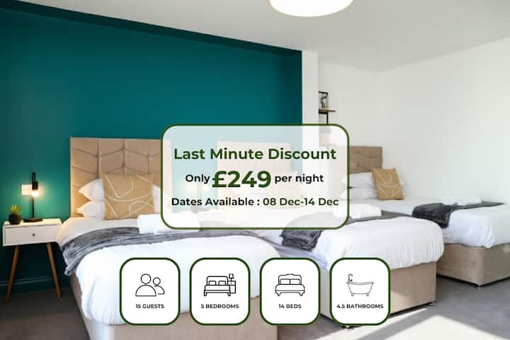 Stylish 5 Bedroom House • Sleeps 15 • Free Parking - Leicester