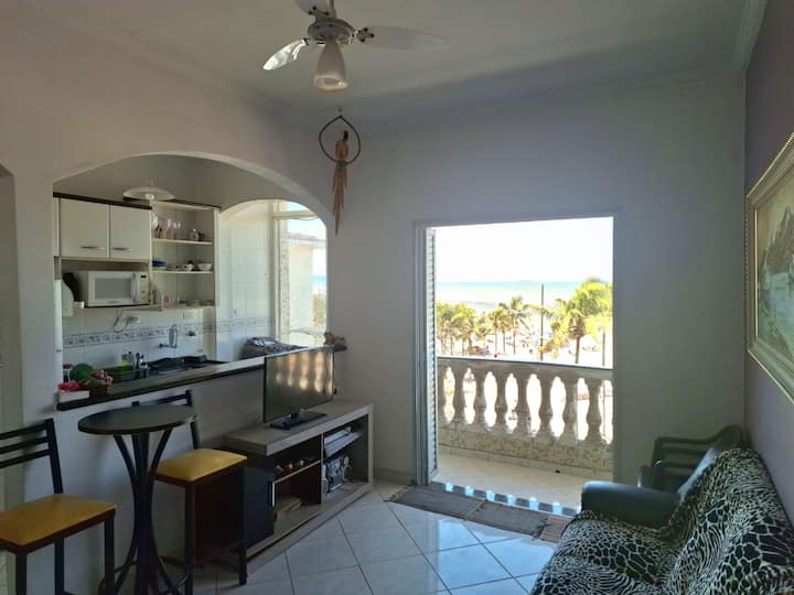 Frente Mar Com Sacada 10 Pessoas Estátua Netuno - Praia Grande