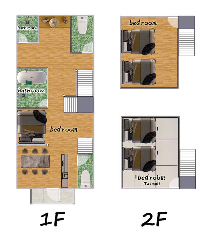 地铁站和Jr火车站步行9分钟，关西机场直达，usj火车10分钟，大阪城公园水族馆直达，浴室厕所各2个 - Osaka
