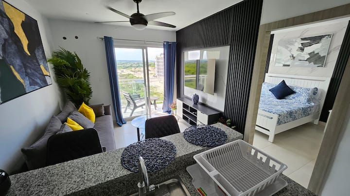 Modern 1br W/ Pool, Gym & Court|sleek Black Design - Punta Cana