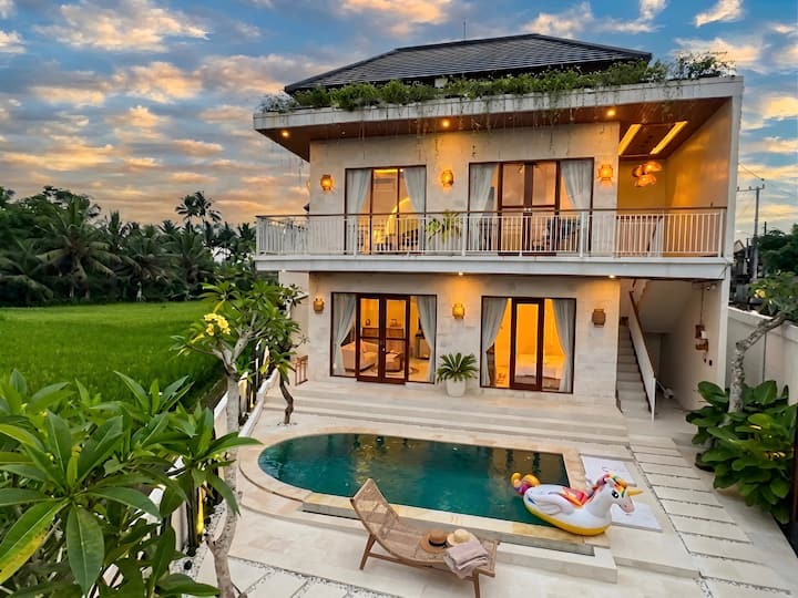 Modern Private Pool Villa With Rice Field View - Ubud
