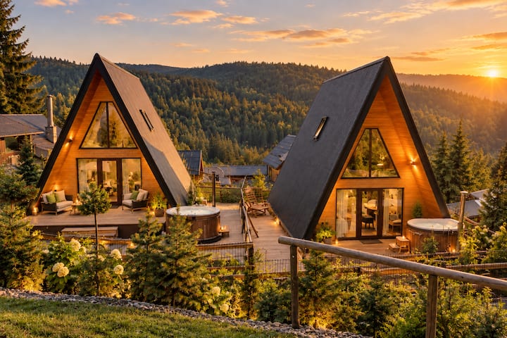 2x A-frames For 11 With Hot Tub, Sauna & Bbq - Tușnad