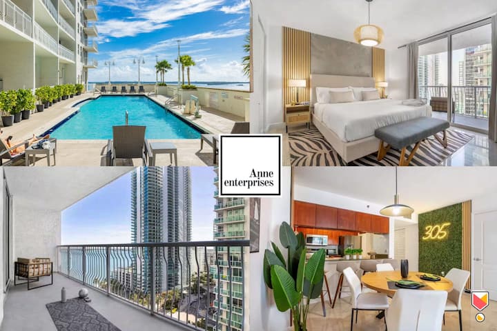 Brickell: 4-person Unit, Pool, Gym & Water View - Jungle Island, Miami