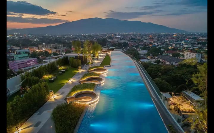 B-1)清迈市中心,16楼豪华景观套房astra Sky River 令人惊叹的超长无边泳池 - 清邁