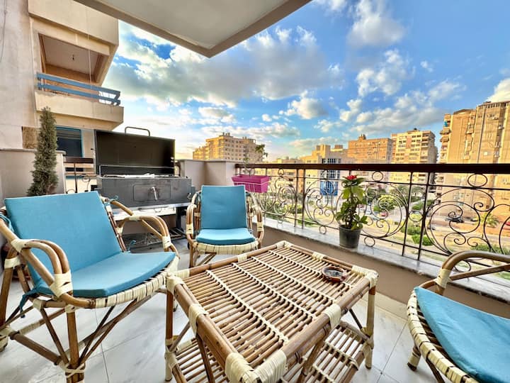 Bright 3br Nasr City Stay | Balcony & Bbq - Egipto