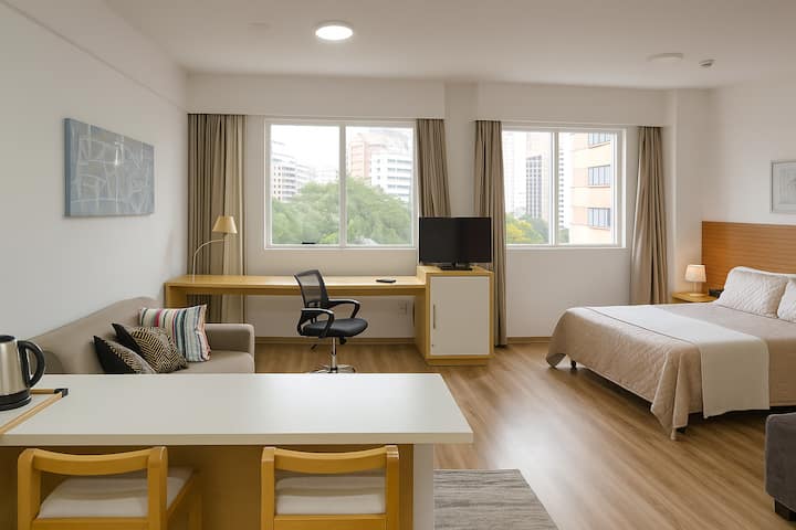 Flat Em Alphaville – Cama Queen + Cozinha + Vaga - Barueri