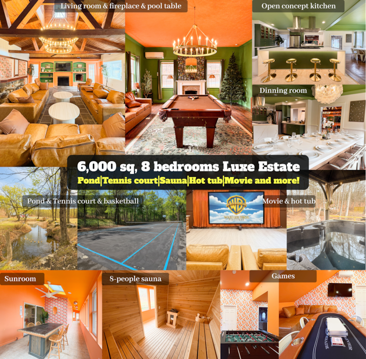 6000sf 8br Luxe Pond Estate 1m To Ski/tennis/sauna - East Stroudsburg
