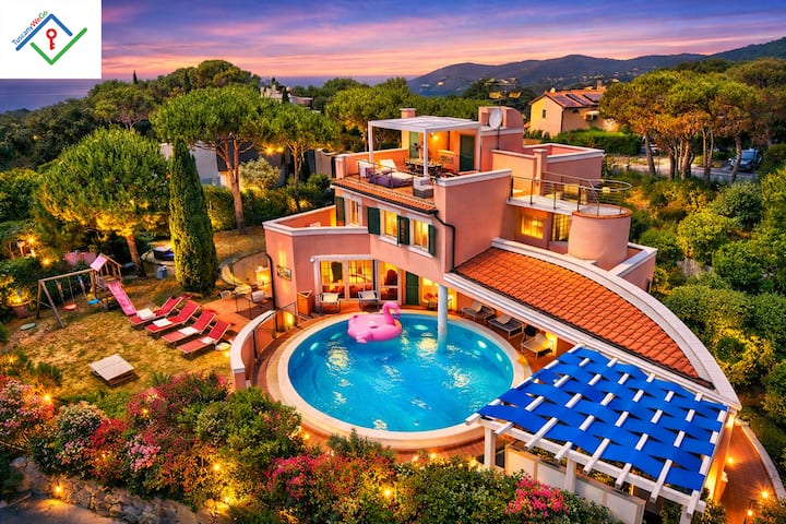 New Lux Villa | Private Pool, Jacuzzi & Sea View - Livorno
