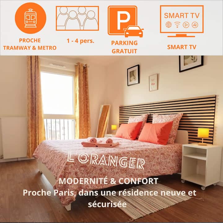 L'oranger: Moderne 2p*parking Privé*tram/métro - Saint-Denis, France
