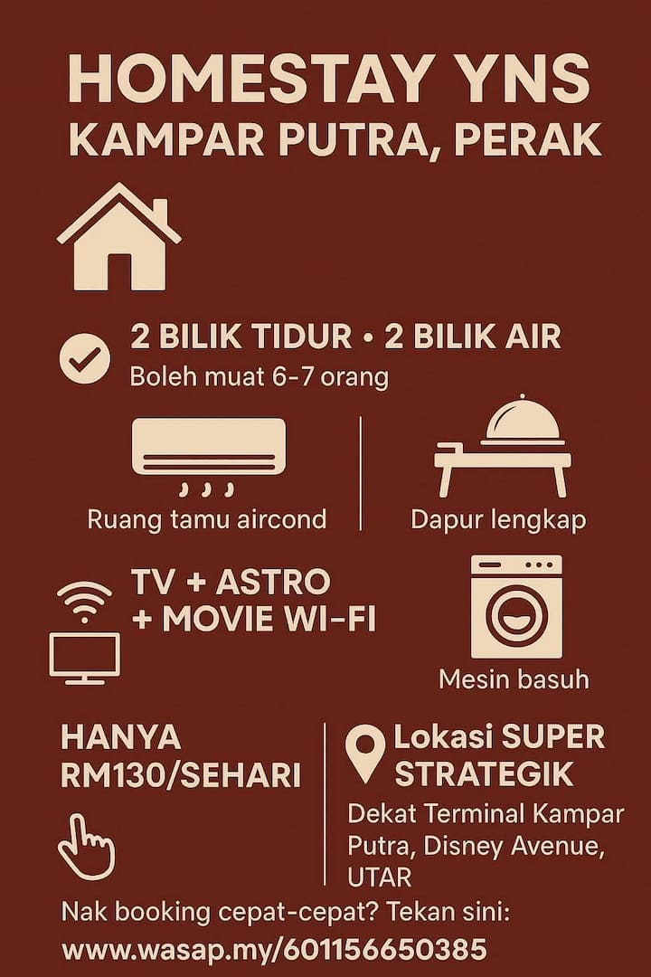Homestay Yns Kampar Putra
- 2 Bilik + 2 Bilik Air - Kampar