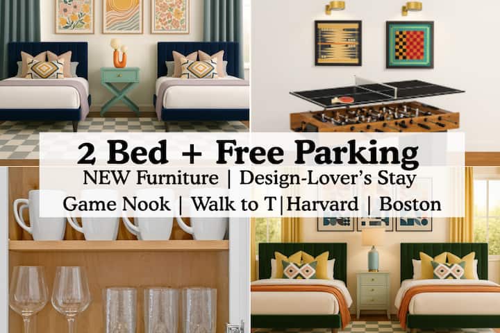 New! Modern & Playful Stay Near Harvard + Parking - Somerville, MA