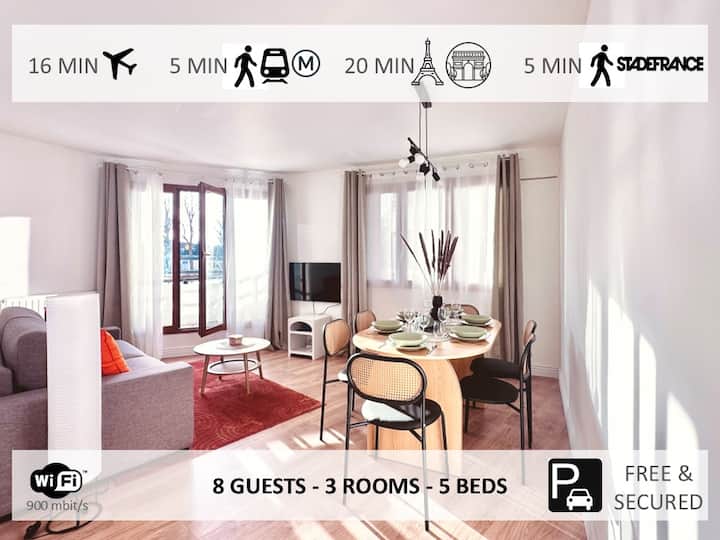 3ch | Parking | Métro 4min | 20min Paris | Balcon - Sarcelles