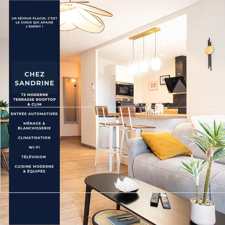 Chez Sandrine T3 Moderne, Terrasse Rooftop & Clim - Istres