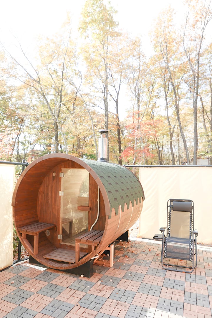 バレルサウナ・ジャグジー&薪ストーブ完備｜無料駐車場４台｜ログハウス＆モダンヴィラ｜那須ハイ車５分 - Nasu