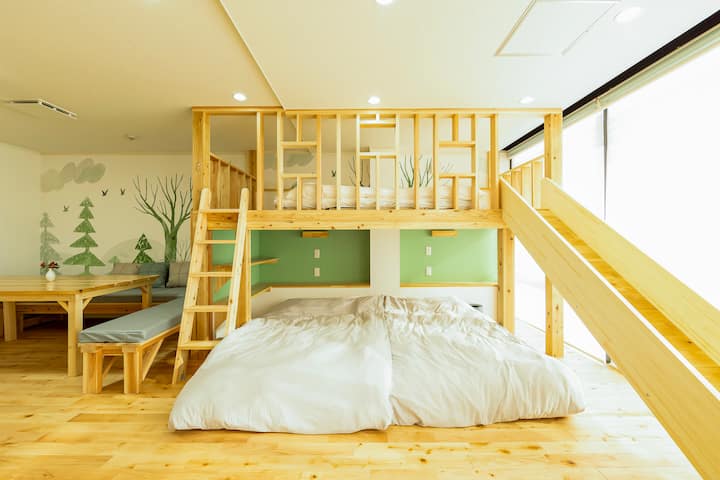 【オープン記念割引中】水族館・道の駅・イオン徒歩圏|滑り台&ボルダリング付き/駐車場2台/最大7名 - Iwaki