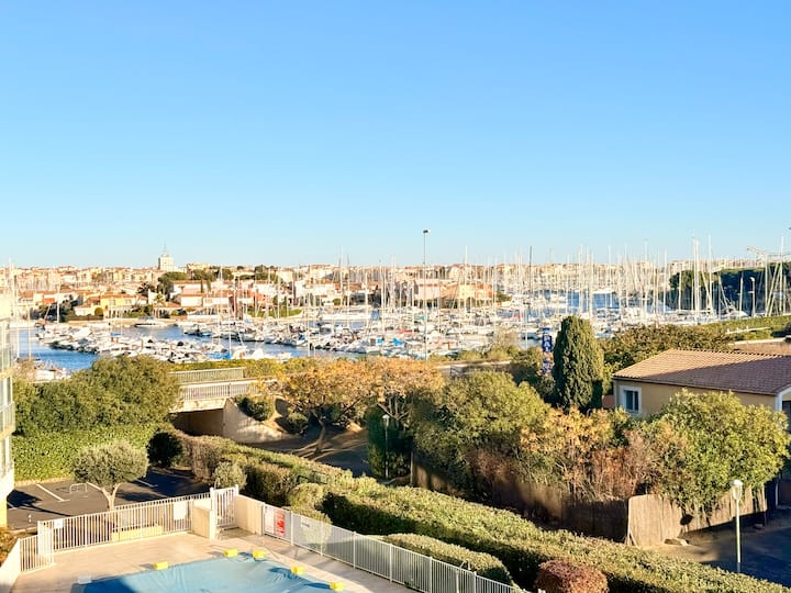 La Marine - T2+cabine-parking-piscine-vue Port - Agde