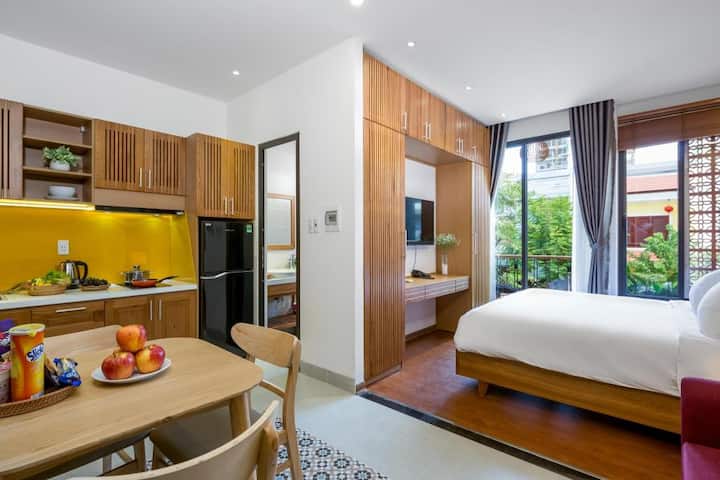 Beachy Studio In Quiet Area | Balcony + Kitchen - Da Nang