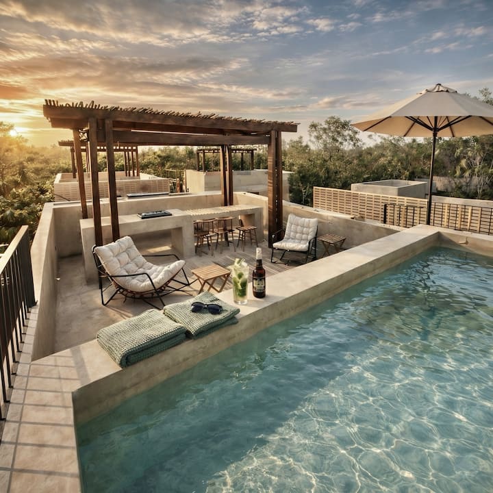 Condo W/ Priv. Rooftop + Lake & Jungle-pool Access - Bacalar