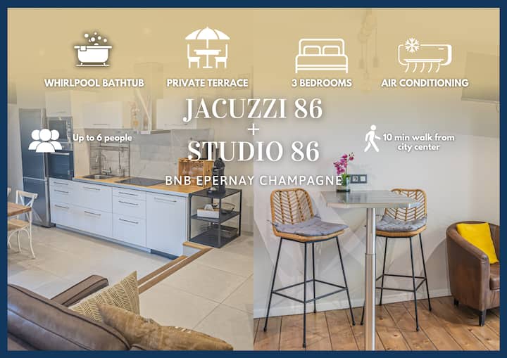 Studio 86 + Jacuzzi 86 - 6 Pers + Outside Terrace - Épernay