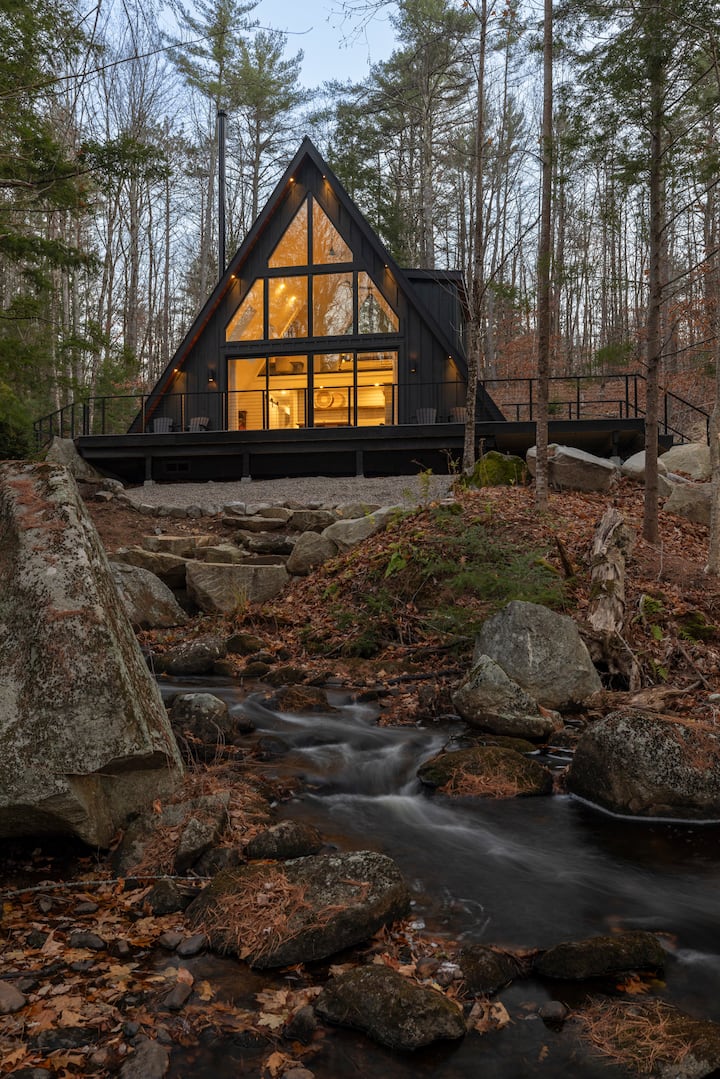 New Modern A-frame | Hot Tub & Sauna On Brook - Lake Winnipesaukee, NH