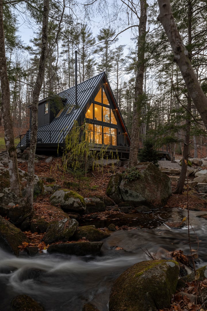 New A-frame House With Sauna On Babbling Brook - New Hampshire