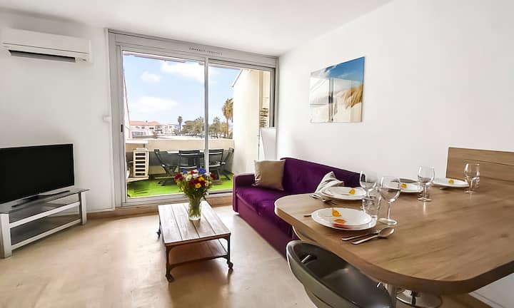 T2 Vue Mer, Terrasse, Plage Et Port à Pied, Clim - Mèze