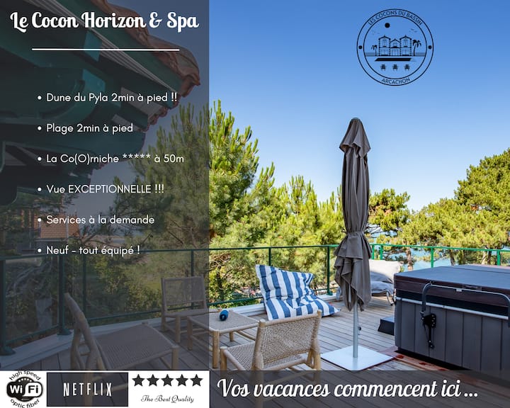 Le Cocon Horizon&spa : Terrasse • Spa • Vue Bassin - Cap Ferret