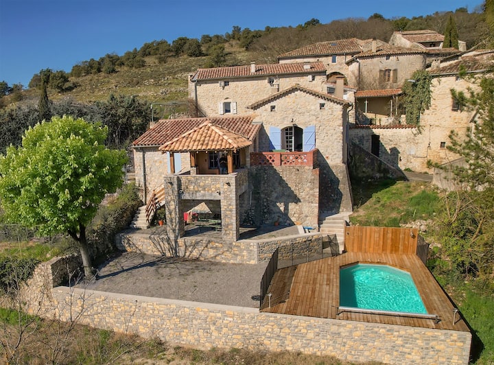 Maison En Pierre Avec Piscine Et Vue Panoramique - Ruoms
