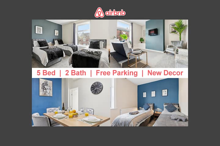 Modern 5 Bed 2 Bath House | Free Parking - Bury