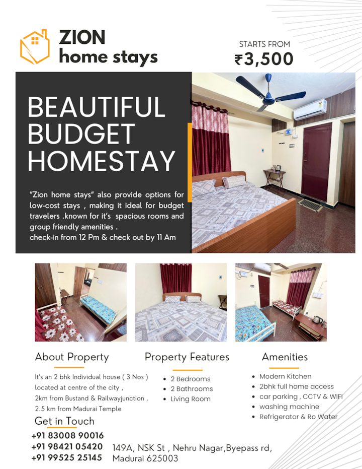 Zion’s Homestay3”10’min To Meenakshi Amman Temple - Madurai