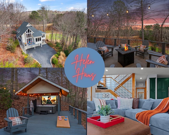 Helen Haus: Golf Sim & Hot Tub Theater Retreat - Helen, GA