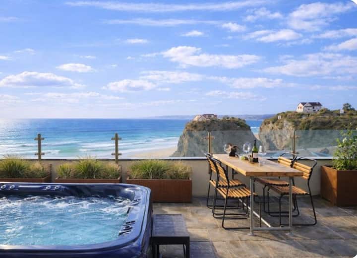 Newquay Beach View - Hot Tub, Terrace And Parking - Newquay