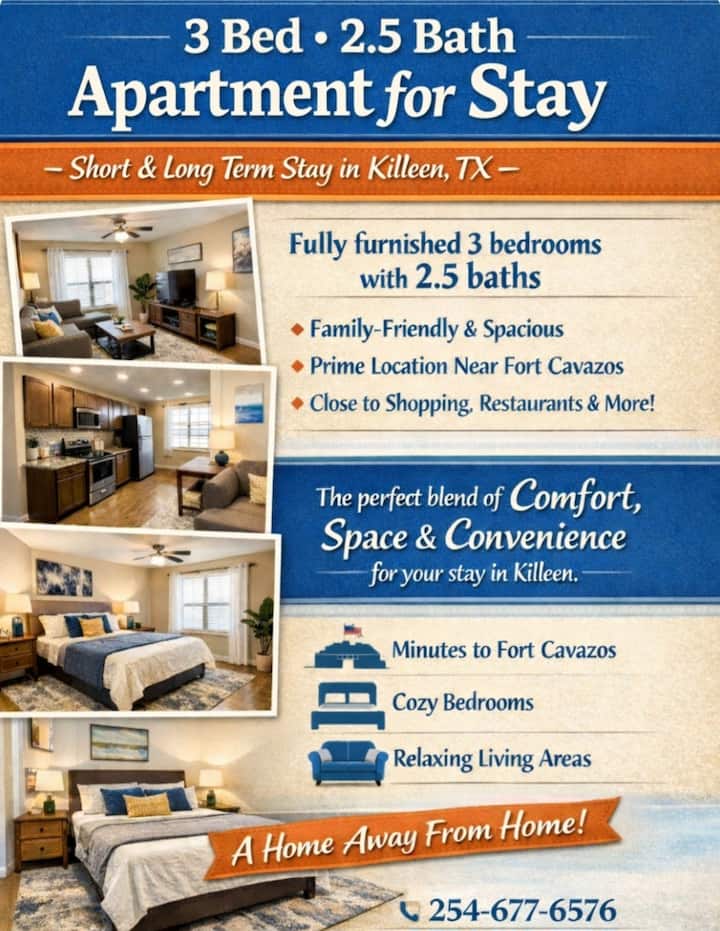 Family-friendly 3br Apartment Near Fort Cavazos - 基林