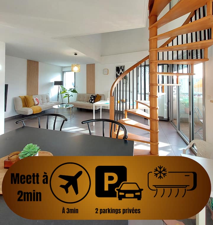Le Duplex Cosy 90 M2-meett 2min-aéroport-2parkings - Blagnac