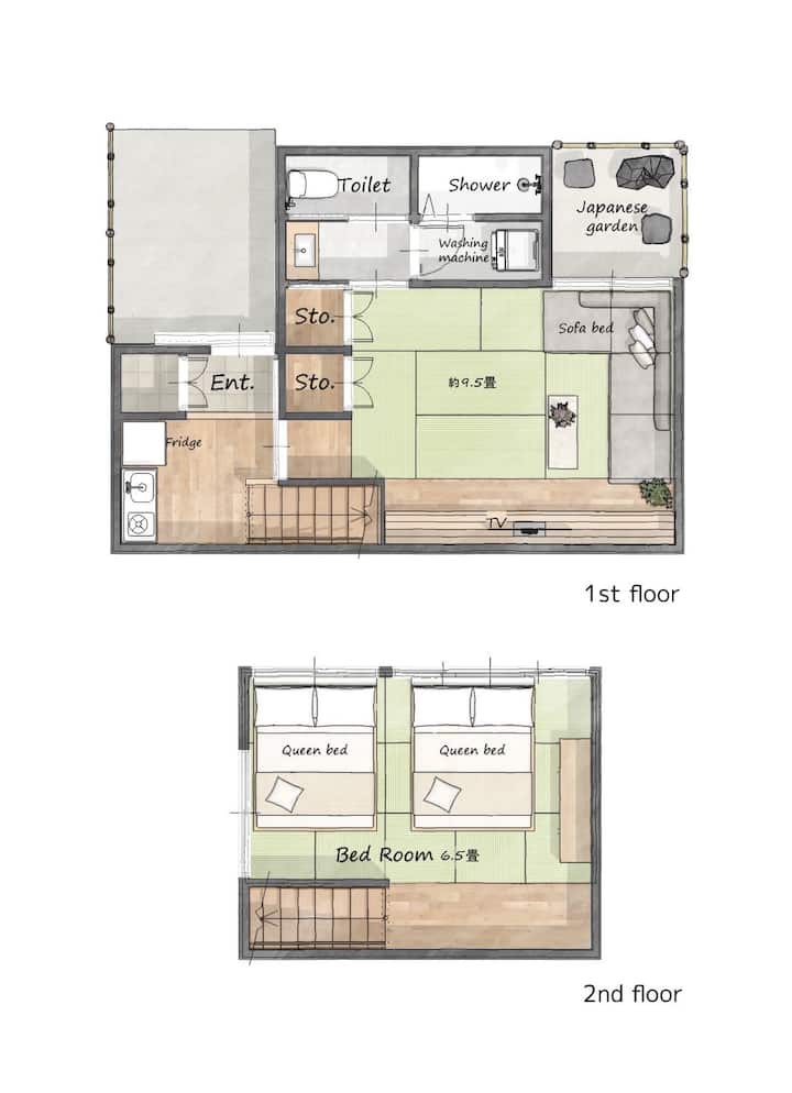 京都駅徒歩圏の百年京町屋｜伝統空間・最新設備｜長期滞在歓迎｜Switch・洗濯機｜家族・友達旅行 - Kyoto Station